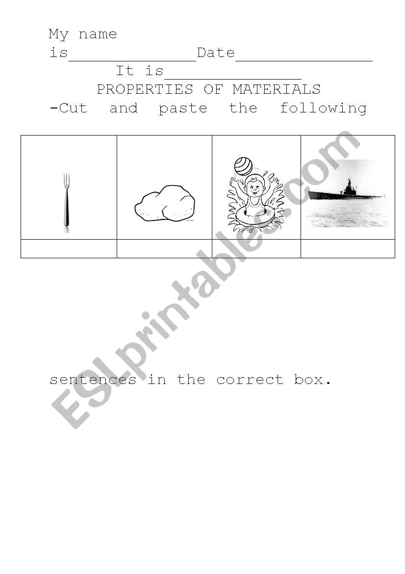 Worksheet On Materials Worksheet On Materials