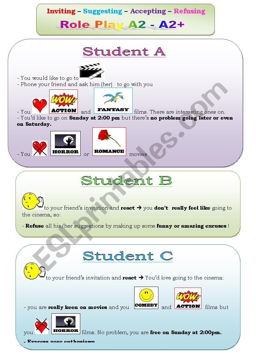 Inviting – Suggesting – Accepting – Refusing - ESL worksheet by domif