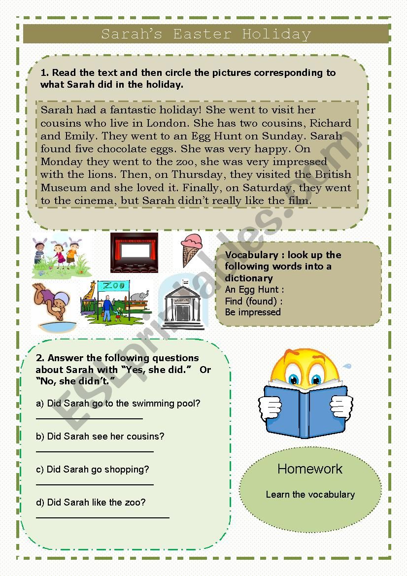 Sarah´s Easter Holiday - ESL worksheet by aneliz