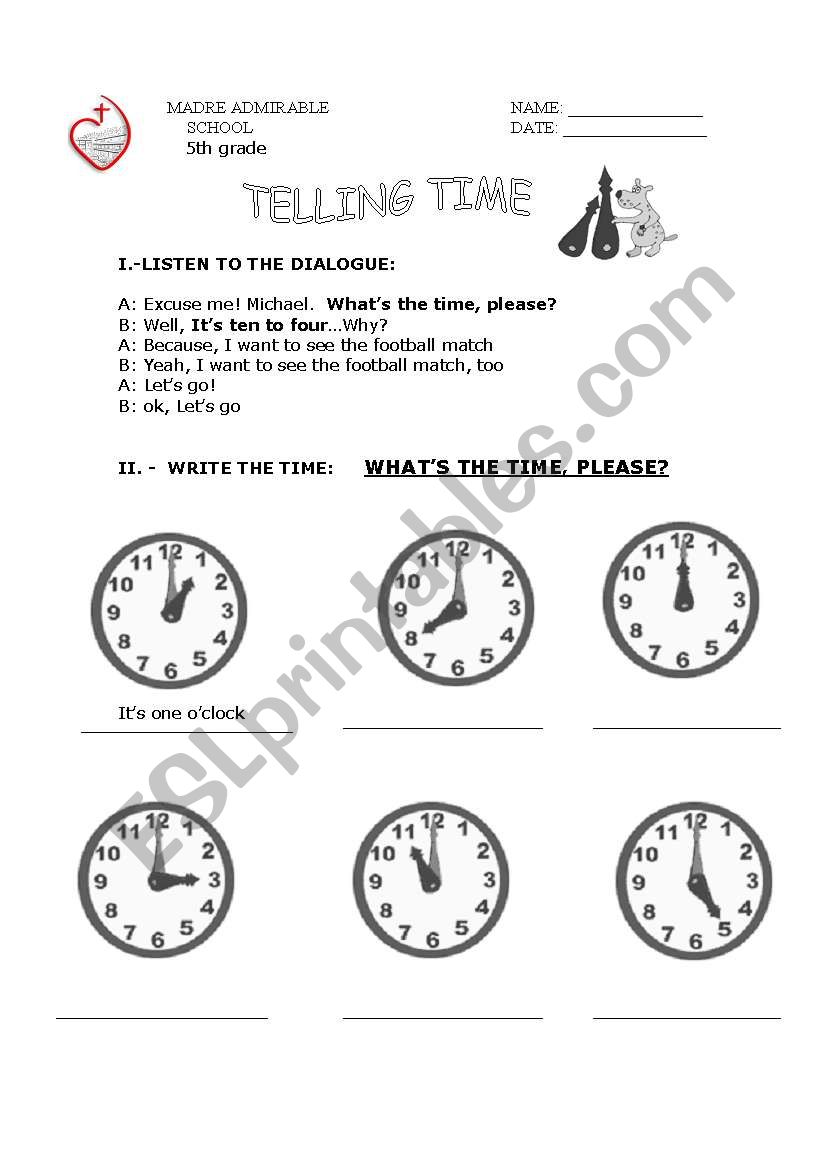 what´s the time? - ESL worksheet by Susana Ascencio