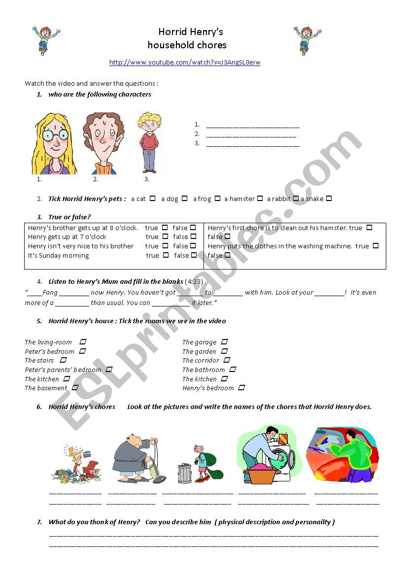 Horrid Henry´s household chores - ESL worksheet by nailig