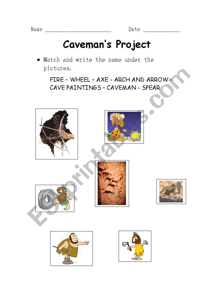Caveman´s project - ESL worksheet by sandrahn7