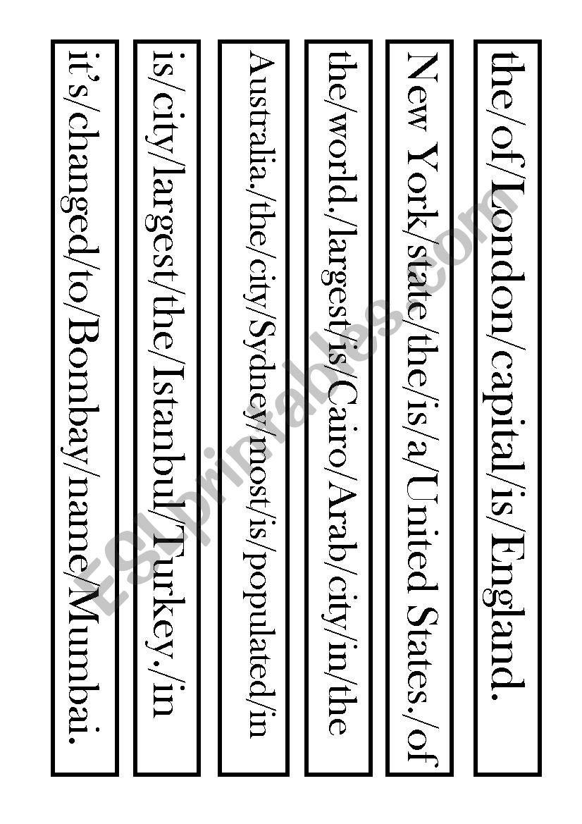 Cities and countries word order activity - ESL worksheet by metinaro