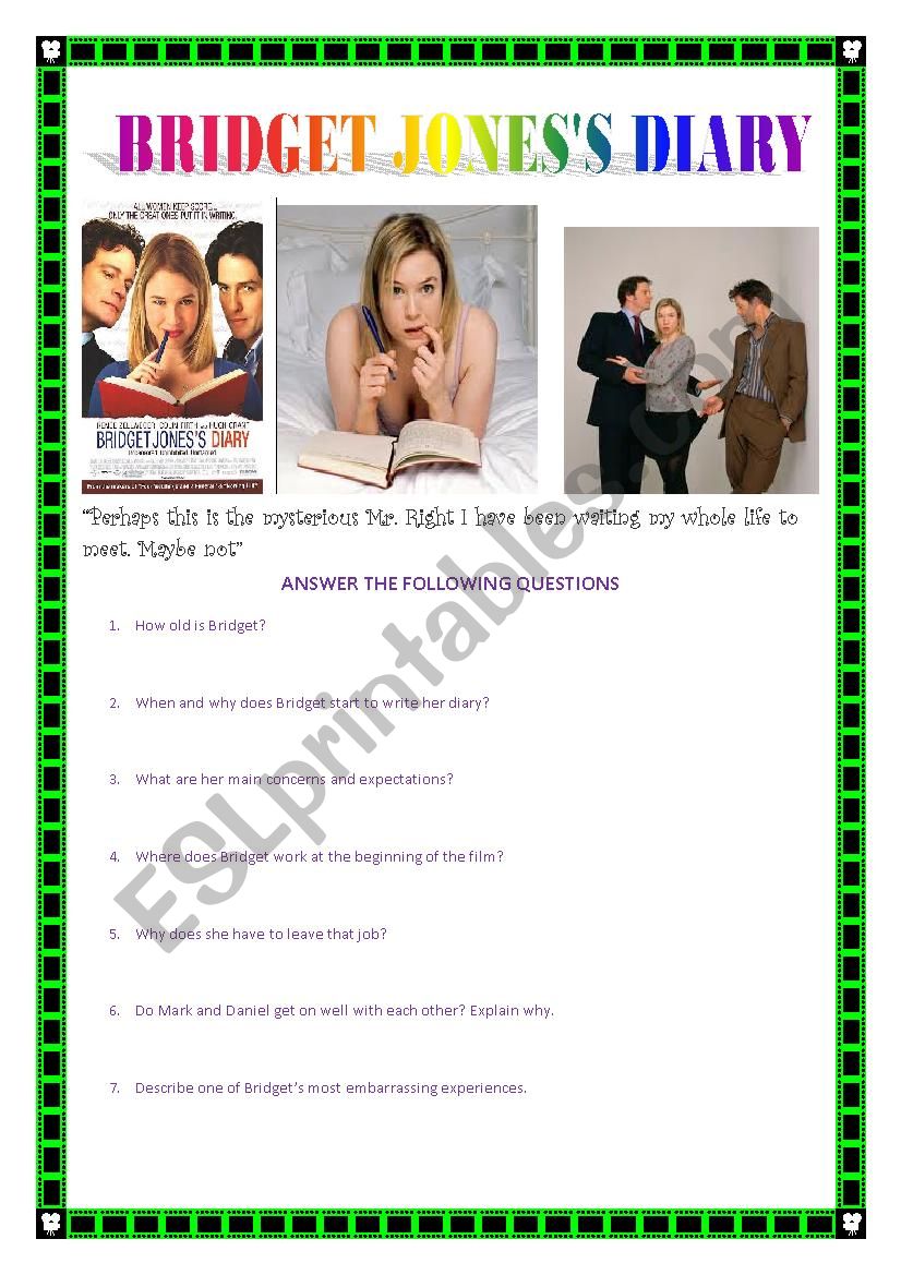 BRIDGET JONES´S DIARY - THE MOVIE - ESL worksheet by pilarnavarro