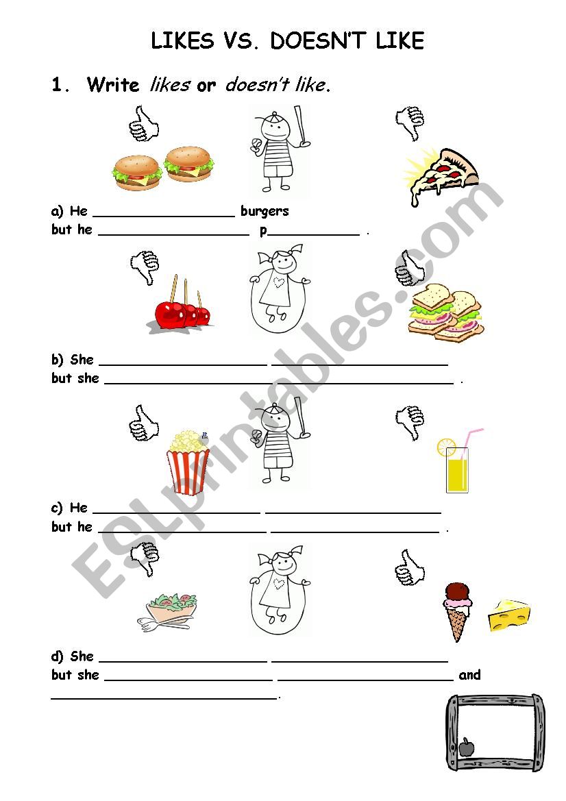 LIKES vs. DOESN´T LIKE, FOOD - ESL worksheet by mrgumby