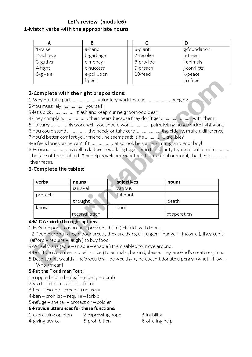 Let´s review module 6 , 9th form - ESL worksheet by Jemila