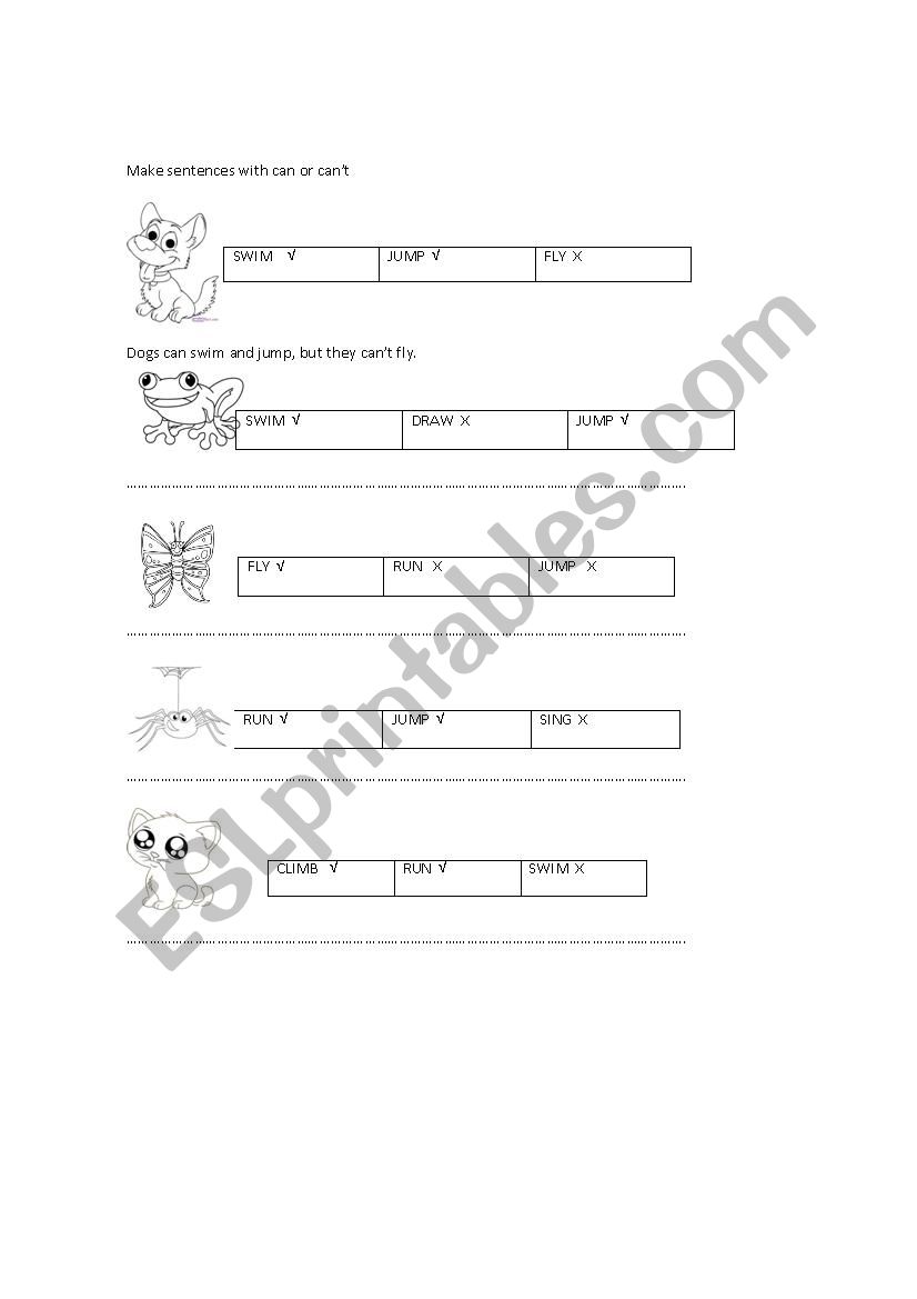 Make sentences with can or can´t - ESL worksheet by shuuu