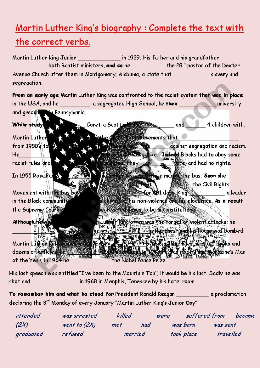 Martin Luther King´s Biography - ESL worksheet by Sophie A
