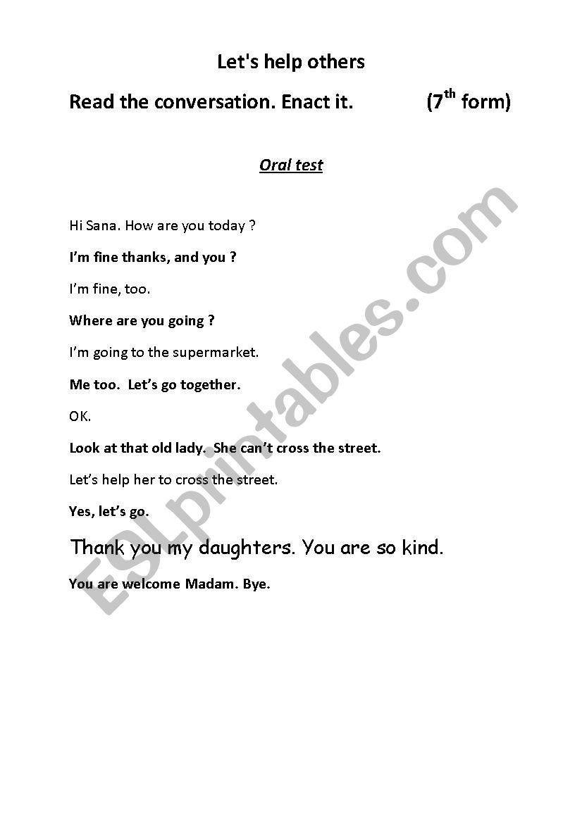 Let´s help others (conversation) 7th form - ESL worksheet by Great Gatsby