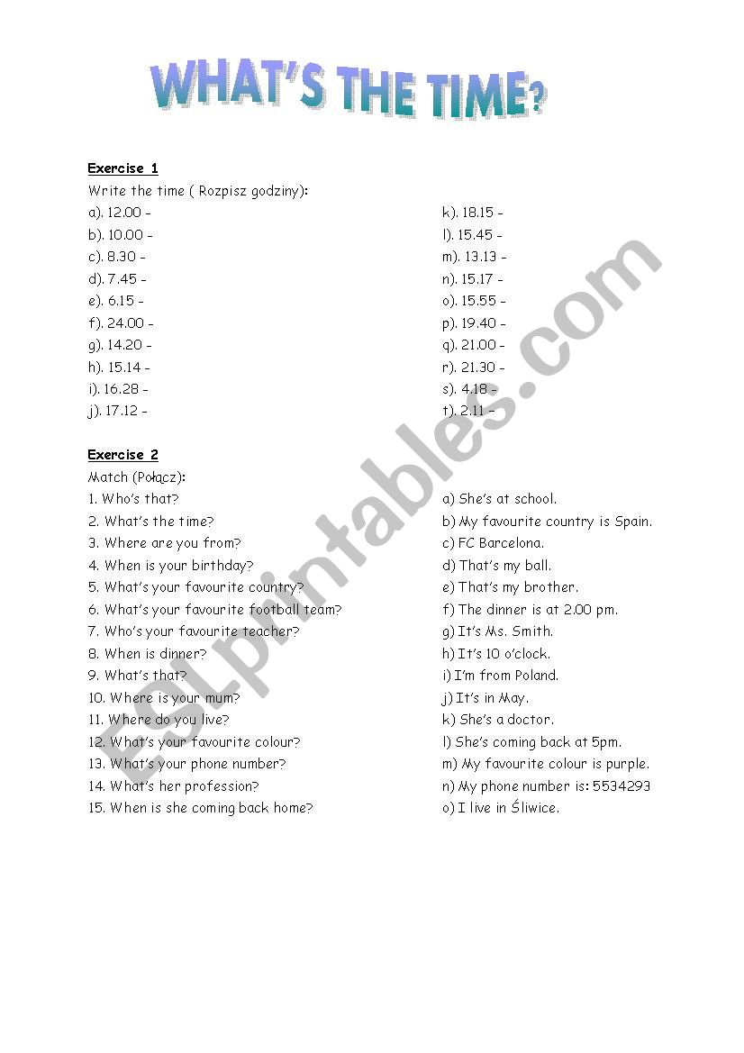 what´s the time? - ESL worksheet by Caristia