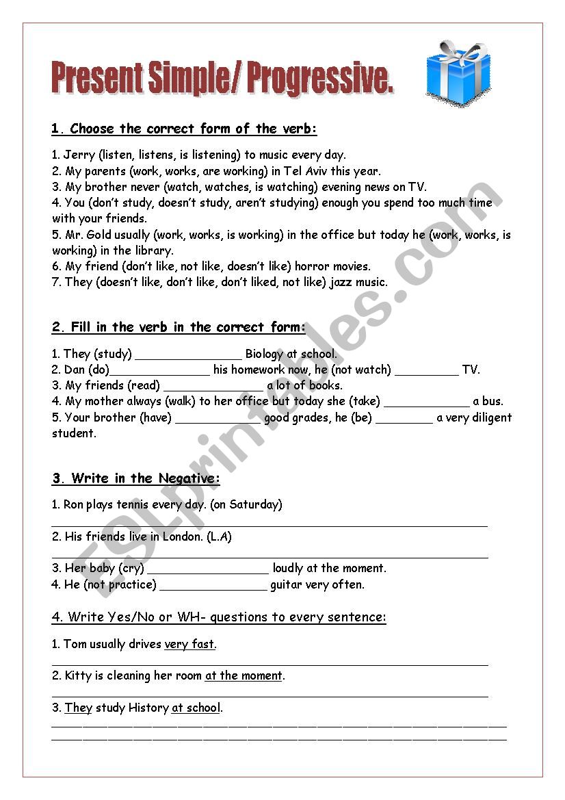 Present Simple Or Present Progressive stative Verbs ESL Worksheet 