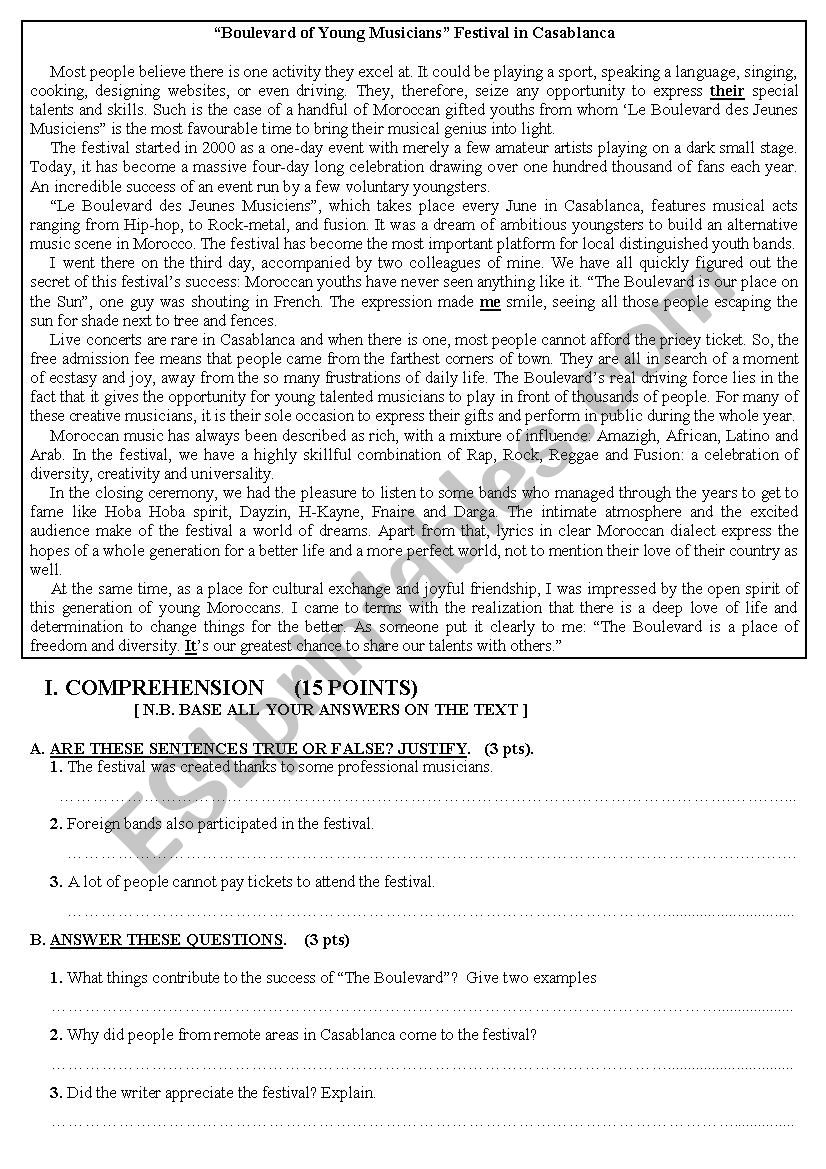 3 Part Mock Bac Exam N 1 National Like Esl Worksheet By Zahmonino