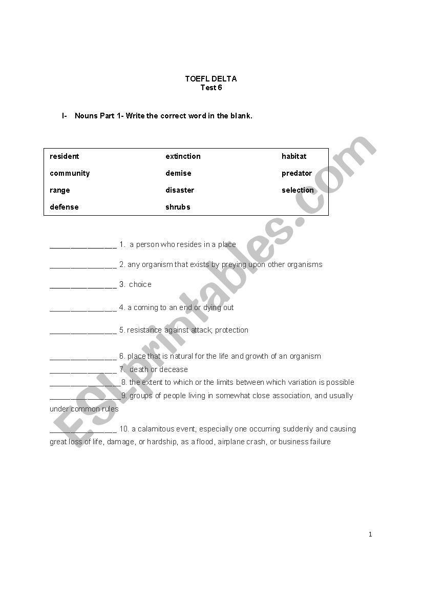 BARRON´S TOEFL Reading Vocabulary Model Test 6 - ESL worksheet by ...