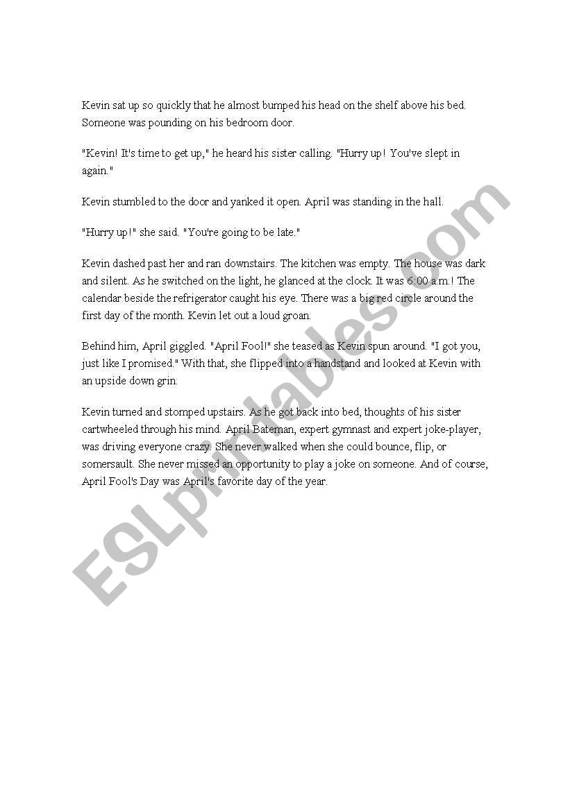 English worksheets: april fool´s day story