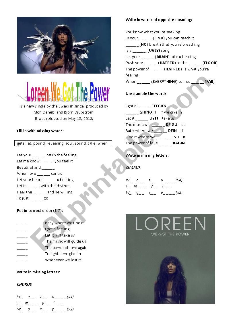 Loreen ´We got the power´ - ESL worksheet by pawag