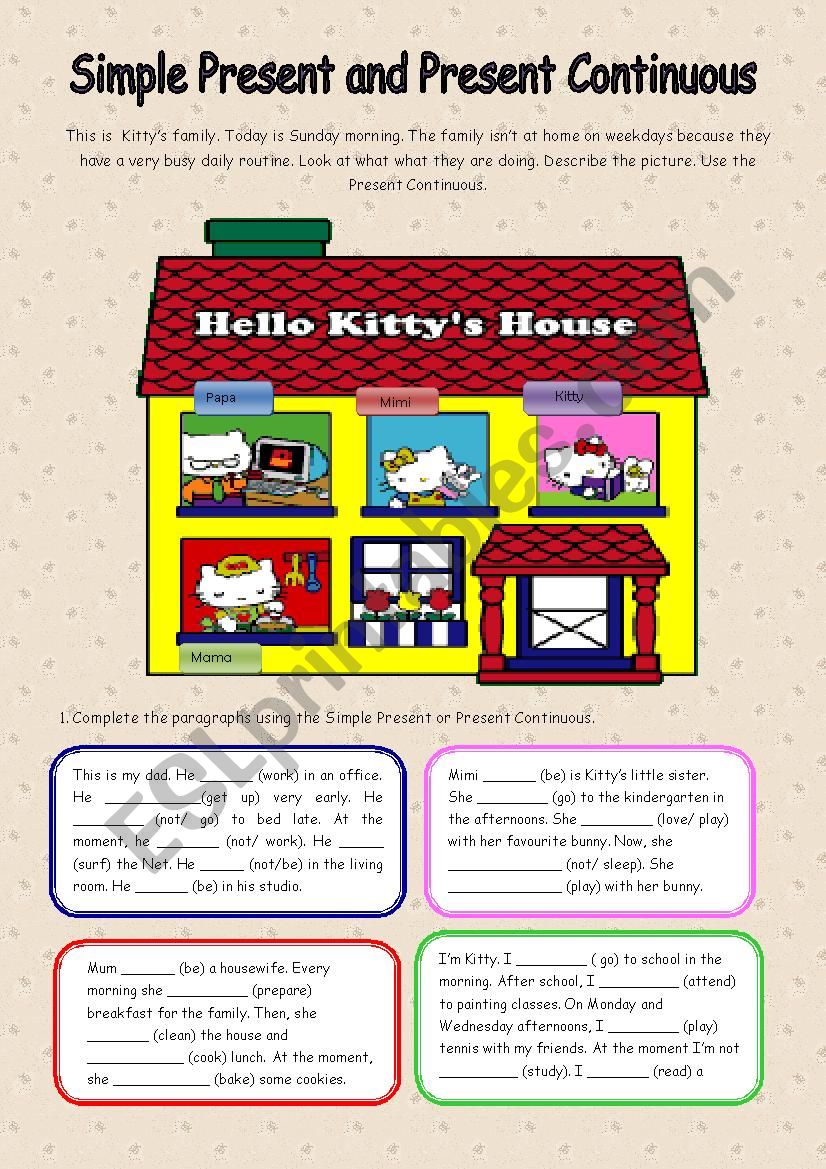 Present Simple or Present Continuous :) Kitty´s Family - ESL worksheet ...