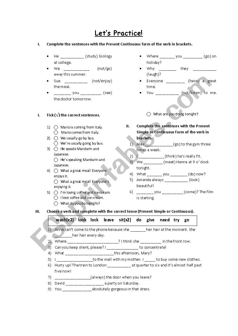 Let´s practice - ESL worksheet by ElizabethCaterin