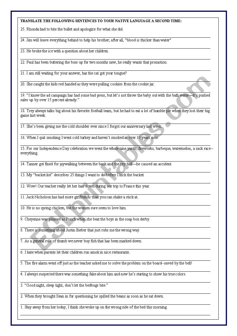 25 Common Sayings (idioms) ESL Worksheet By Douglas, 59% OFF 25 Common Sayings (idioms) ESL Worksheet By Douglas, 59% OFF