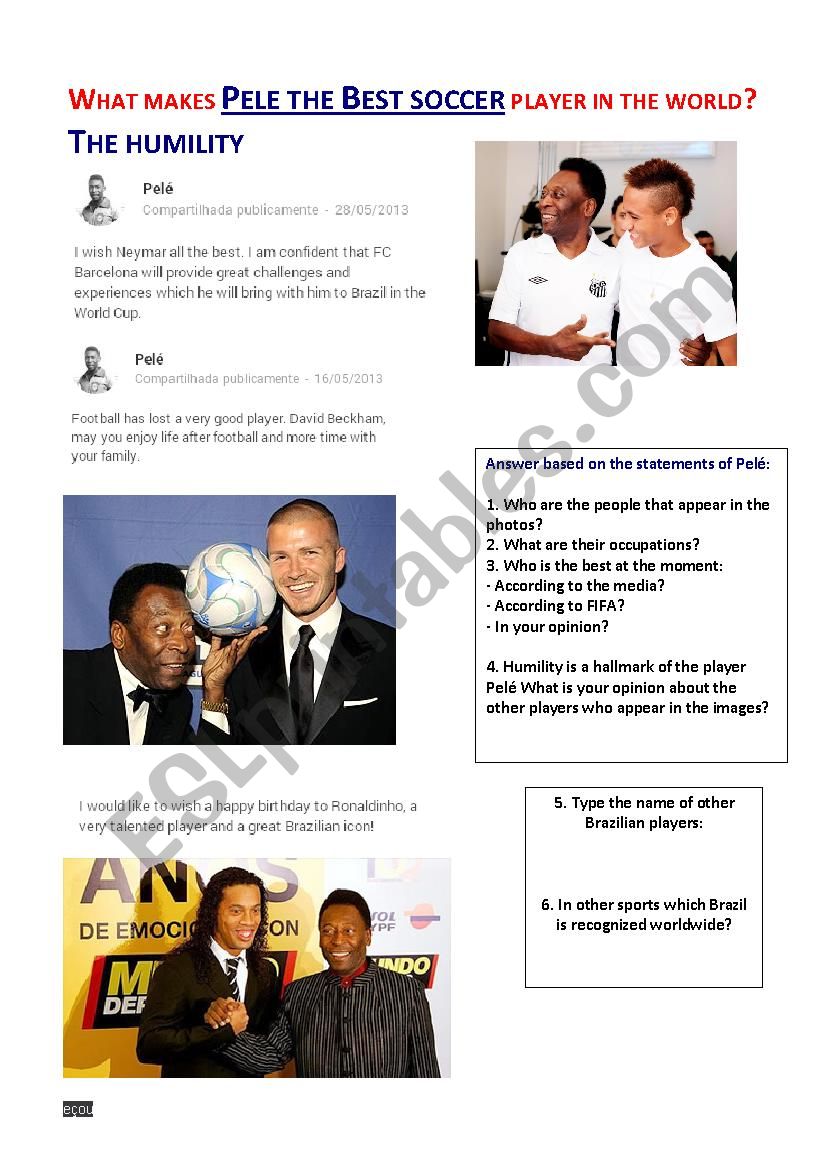 Word´s cup in Brazil - Why Pele is? Parte 2 - ESL worksheet by jucassol