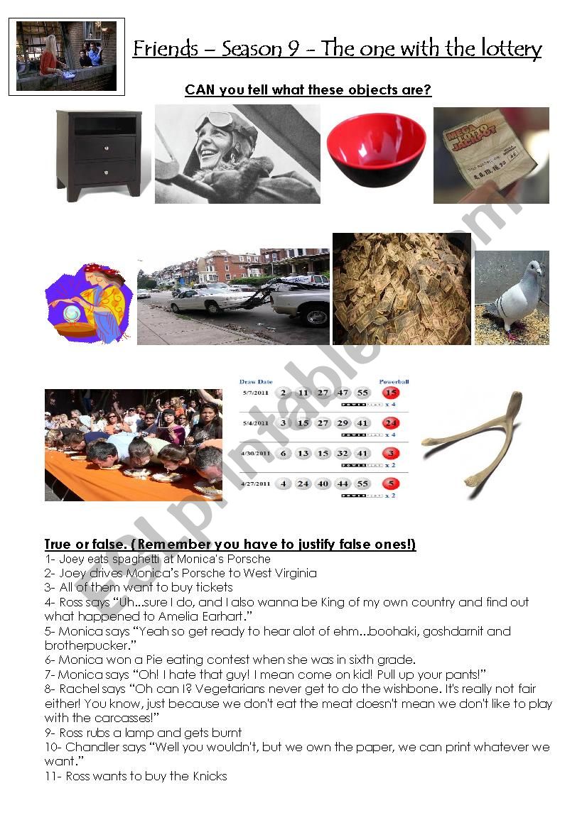 Friends – Season 9 - The one with the lottery - ESL worksheet by popera ...