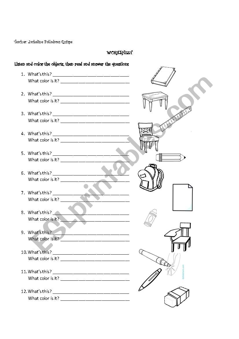 school objects-what´s this? - ESL worksheet by MissBalladares