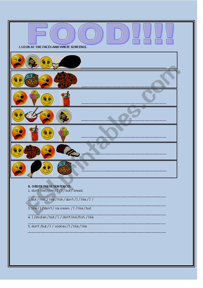 I LIKE - I DON´T LIKE - FOOD - VOCABULARY - ESL worksheet by pacsito_gigi