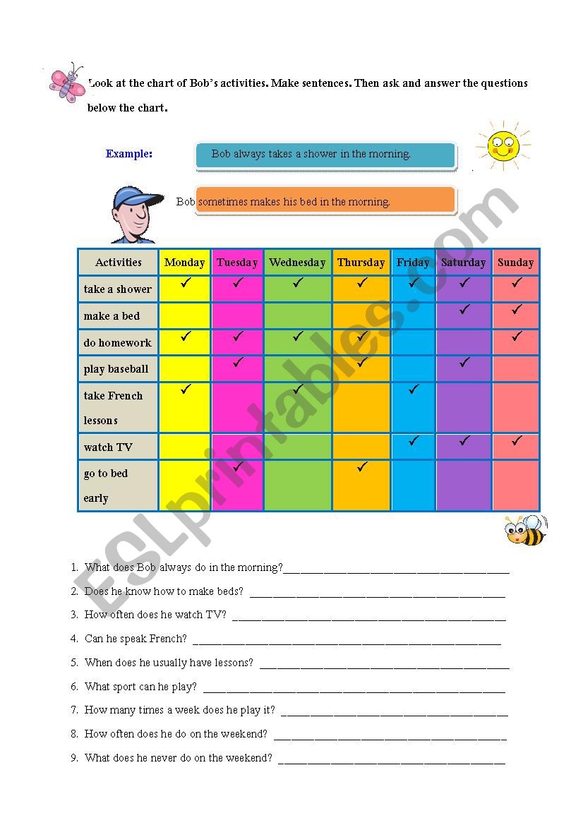 BobÂ´s activities - ESL worksheet by WarangKhana