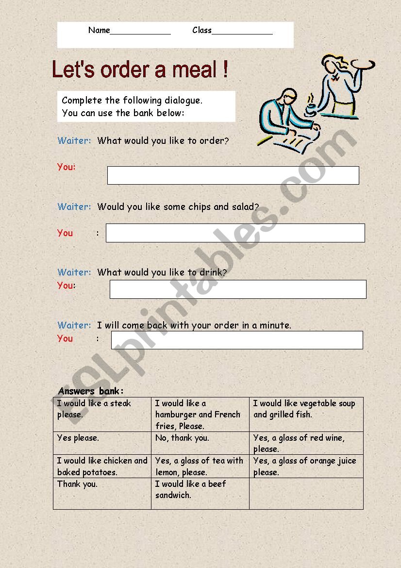 Let´s order a meal - ESL worksheet by schulzi