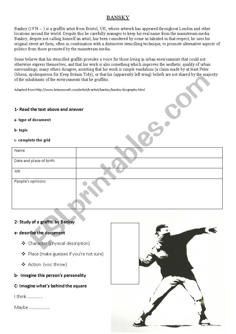 Banksy´s flower terrorist - ESL worksheet by flo england