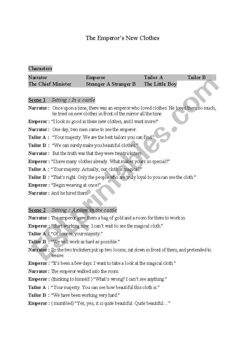 The Emperor´s New Clothes (Play) - ESL worksheet by obelix1980