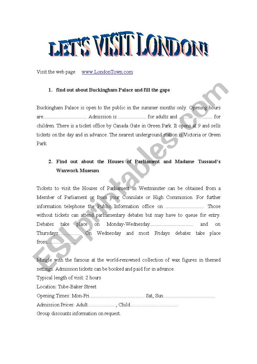 Let´s visit London - ESL worksheet by greatteaching