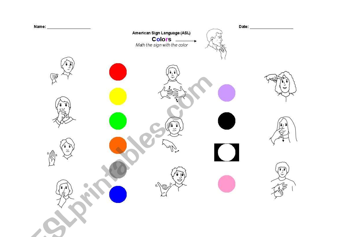 English Worksheets Colors In ASL