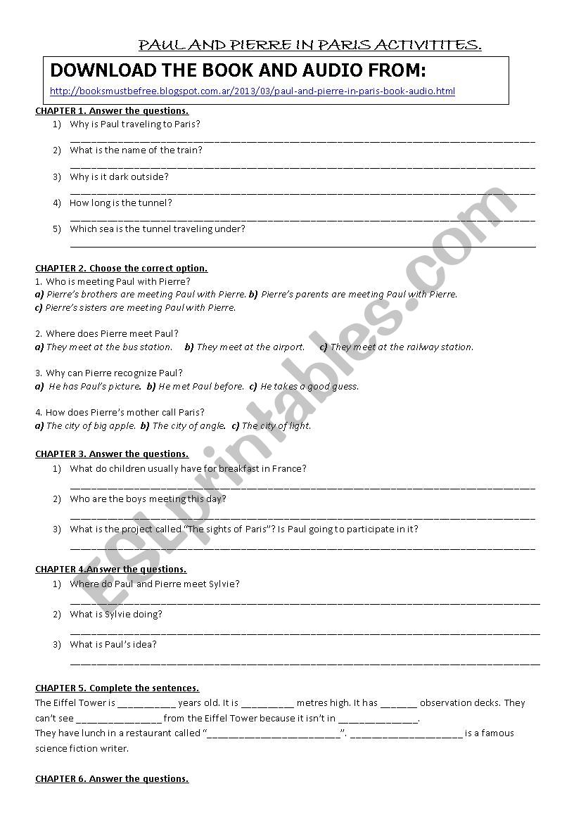 ´Paul and Pierre in Paris´. Book link and activities. - ESL worksheet ...