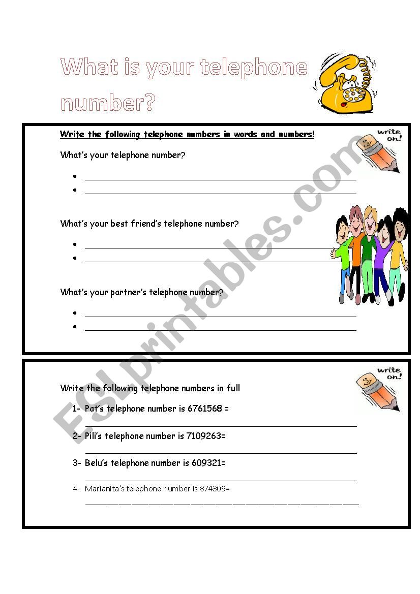 WHAT´S YOUR TELEPHONE NUMBER? - ESL worksheet by Belu89