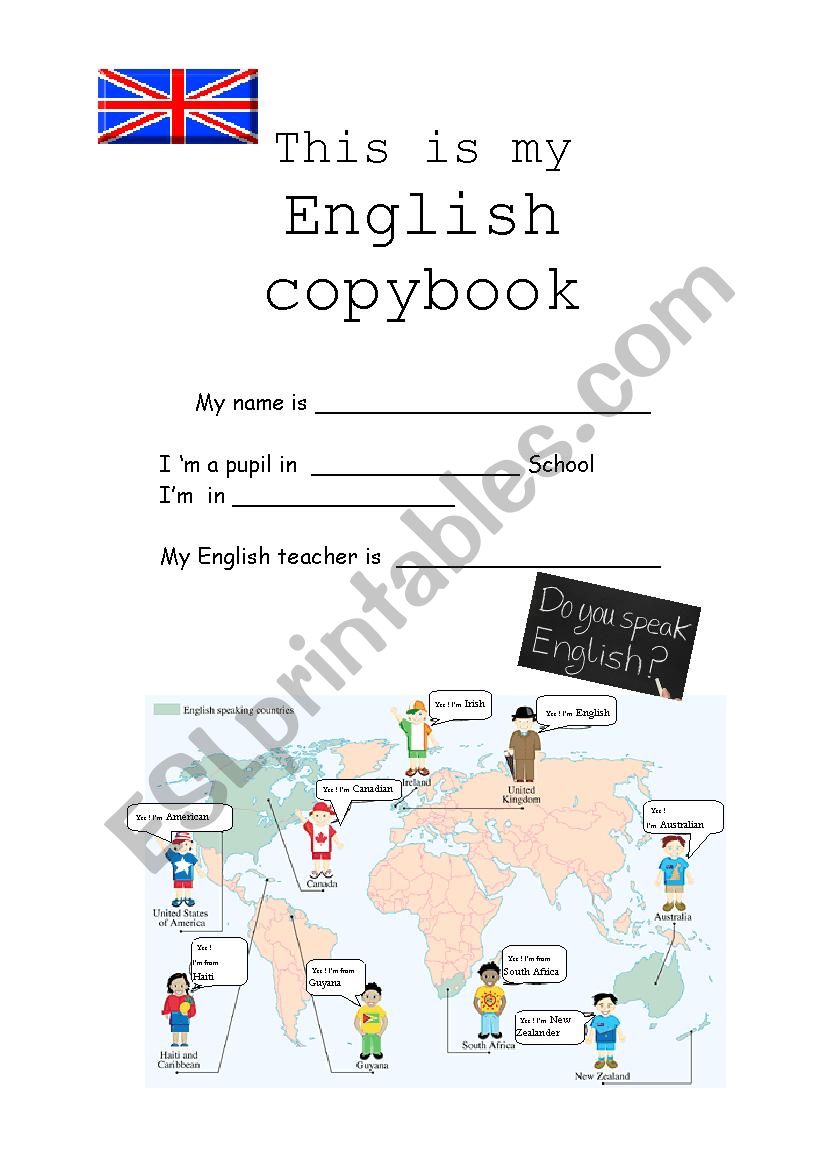 Simple cover , 1st page for beginners´ copybooks - ESL worksheet by ...