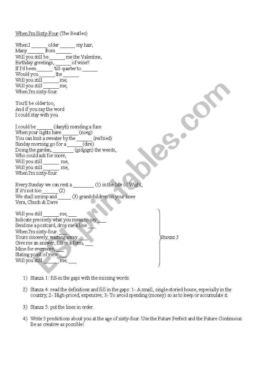 When I´m 64 - ESL worksheet by emanuelf