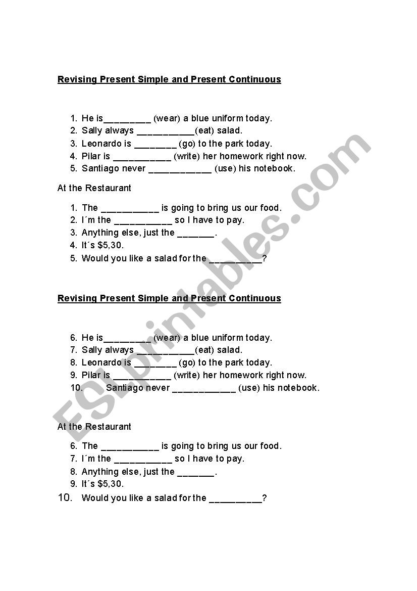 Revising Present Simple and Continuous - ESL worksheet by julietabaillo