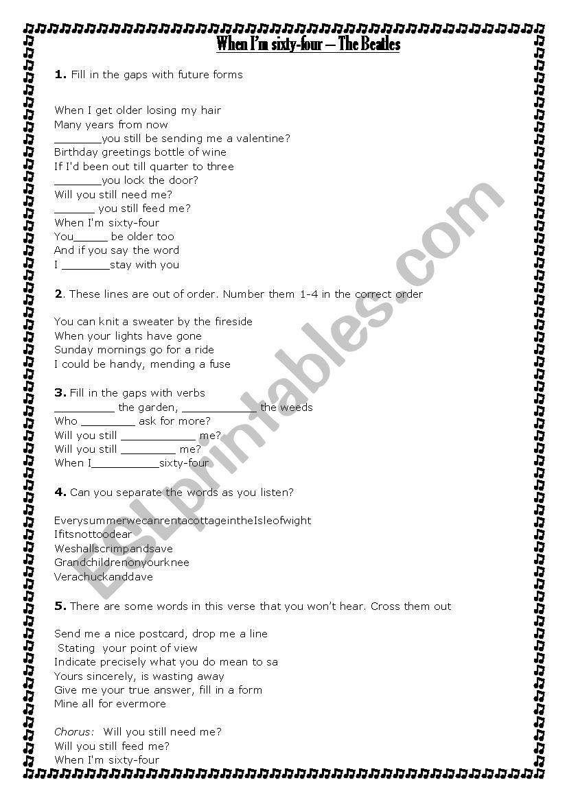When I´m 64 - ESL worksheet by mariana.prie@gmail.com