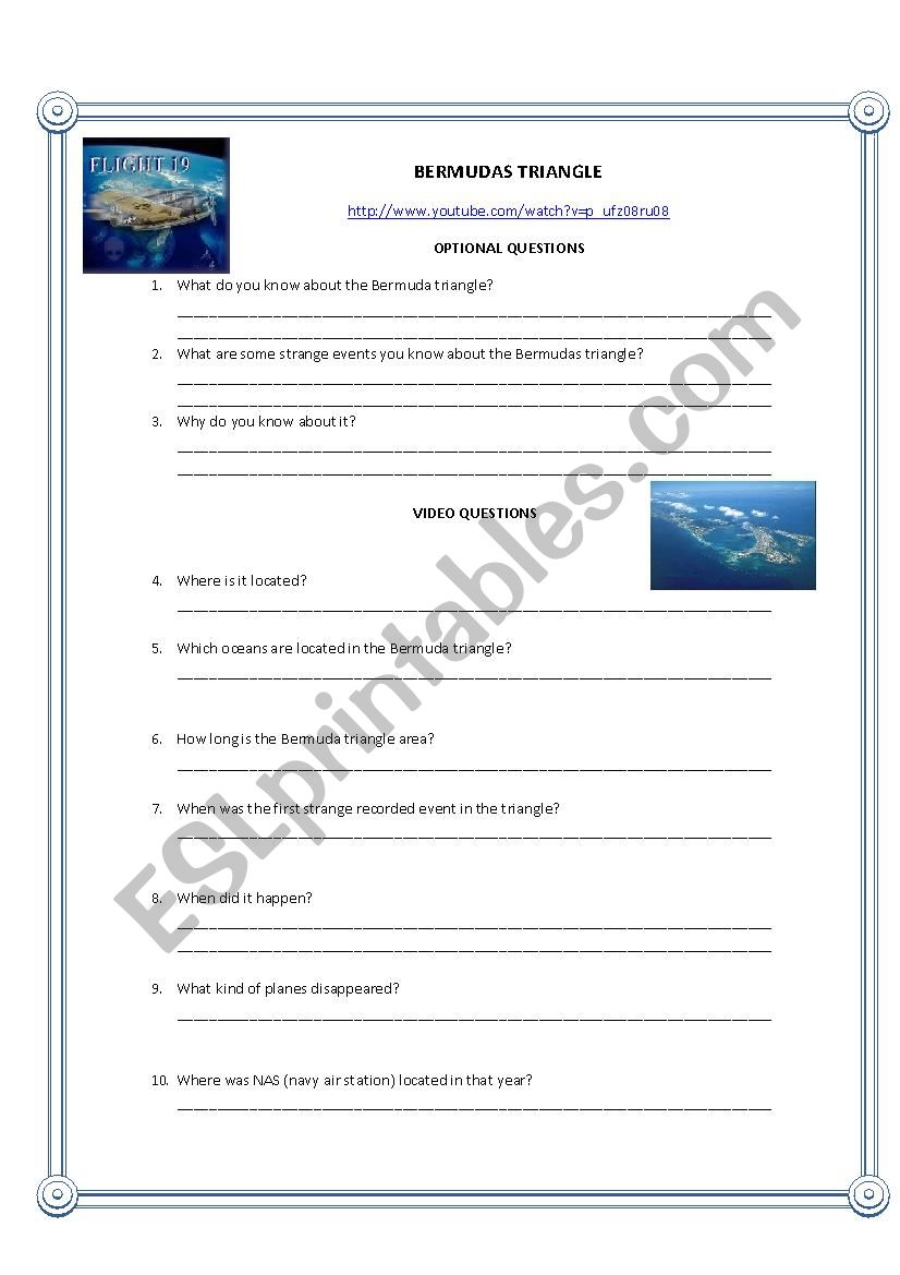 Video Activity - Bermudas´ Triangle - ESL worksheet by gmbley