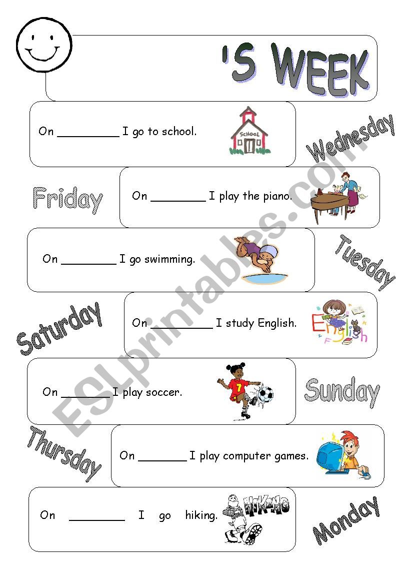 name´s week (days of the week) - ESL worksheet by joyyyoj