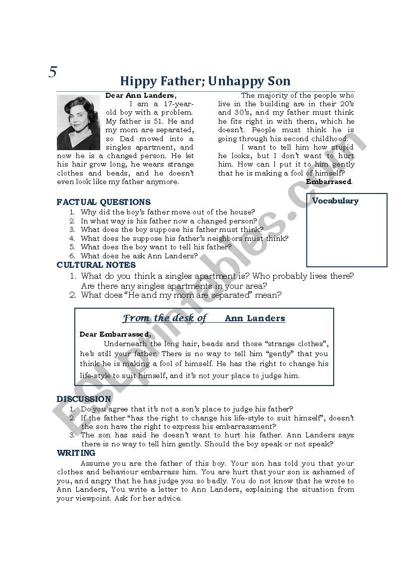 Ann Lander´s Advice Column - ESL worksheet by caropekas