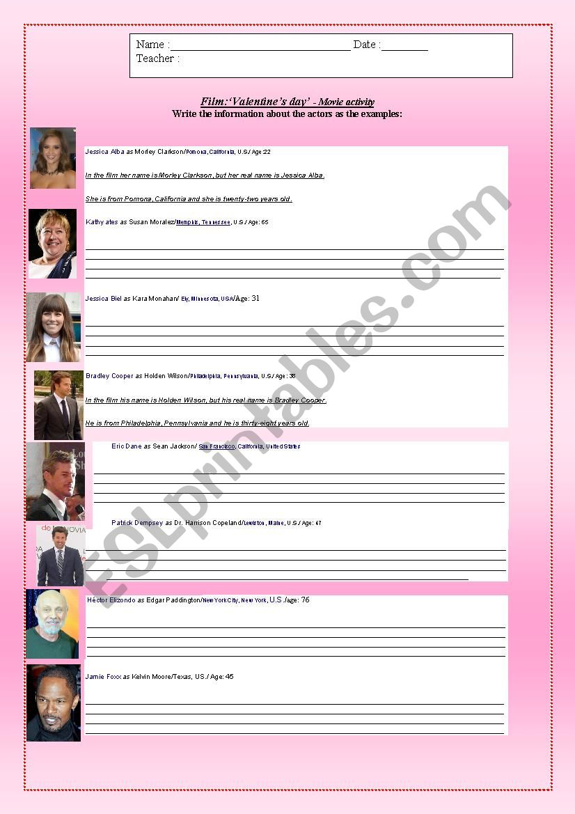 Valentine´s Day - Movie Activity - ESL worksheet by isabelfalk