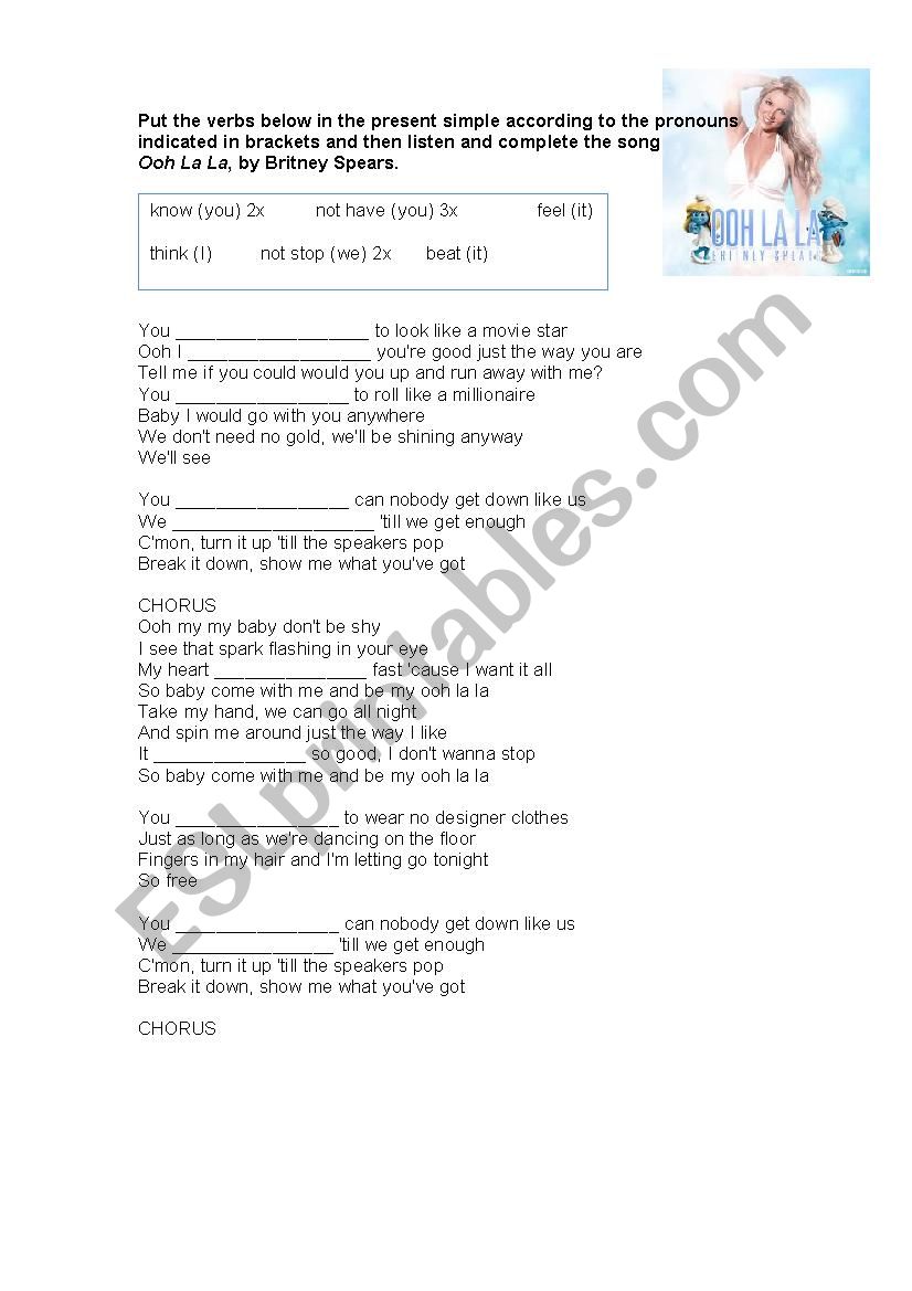Teaching Present Simple with Britney Spears´s song - ESL worksheet by ...