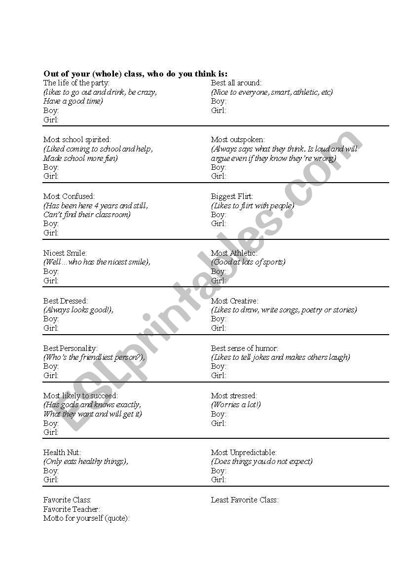 Senior Yearbook Lesson, Remember When´s... - ESL worksheet by tasybaby