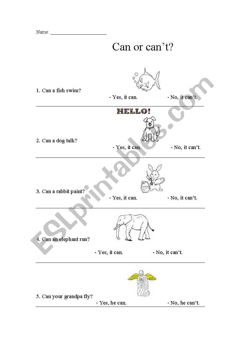 Can and Can´t for Ability - ESL worksheet by jokass