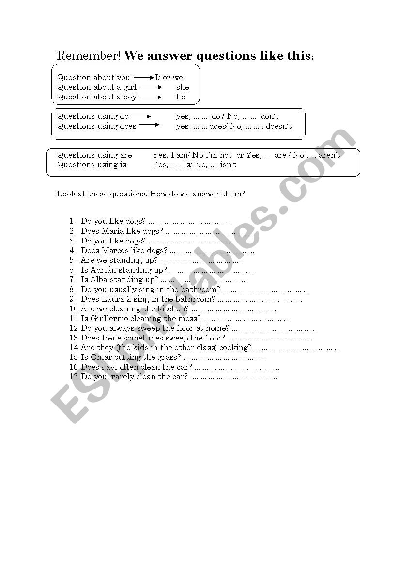 answering present simple and present continuous questions - ESL ...