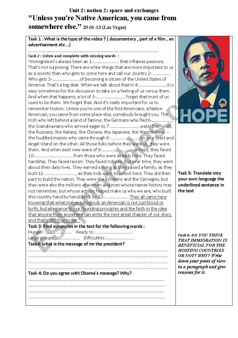 Obam´s speech on immigration listening comprehension -key and link ...