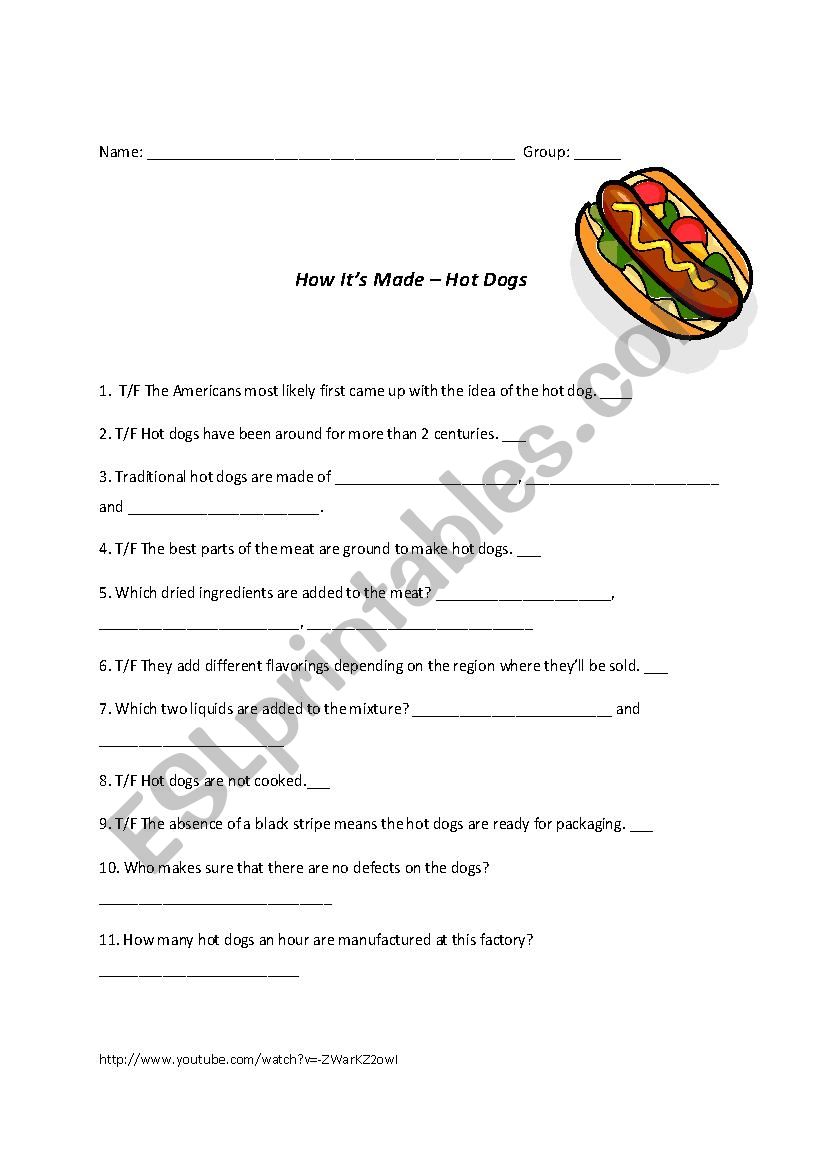Listening comprehension - How It´s Made - Hot Dogs - ESL worksheet by ...