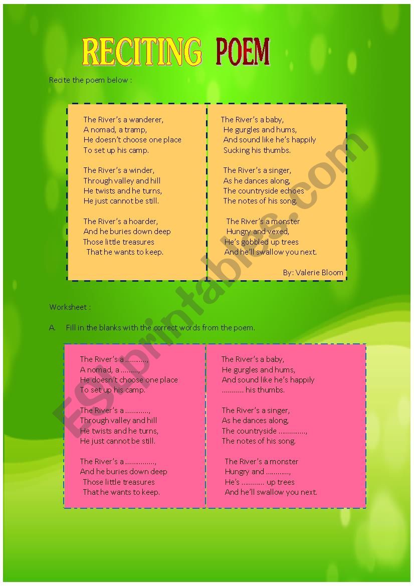 Reciting Poem ESL Worksheet By Zurainiazwa