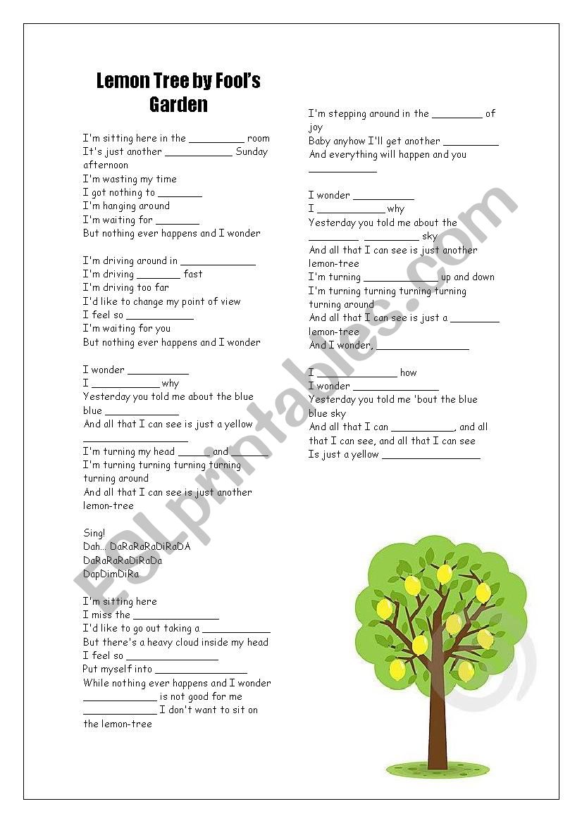 Lemon Tree by Foolâ€™s Garden - ESL worksheet by Dayanara